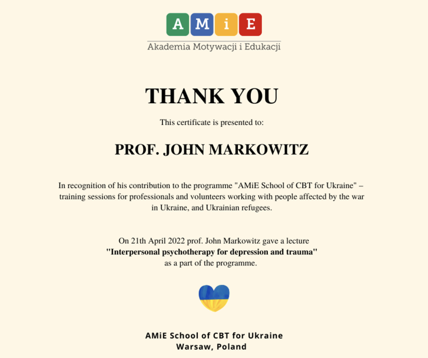 Recorded presentation from AMIE by John Markowitz, in English, Polish ...